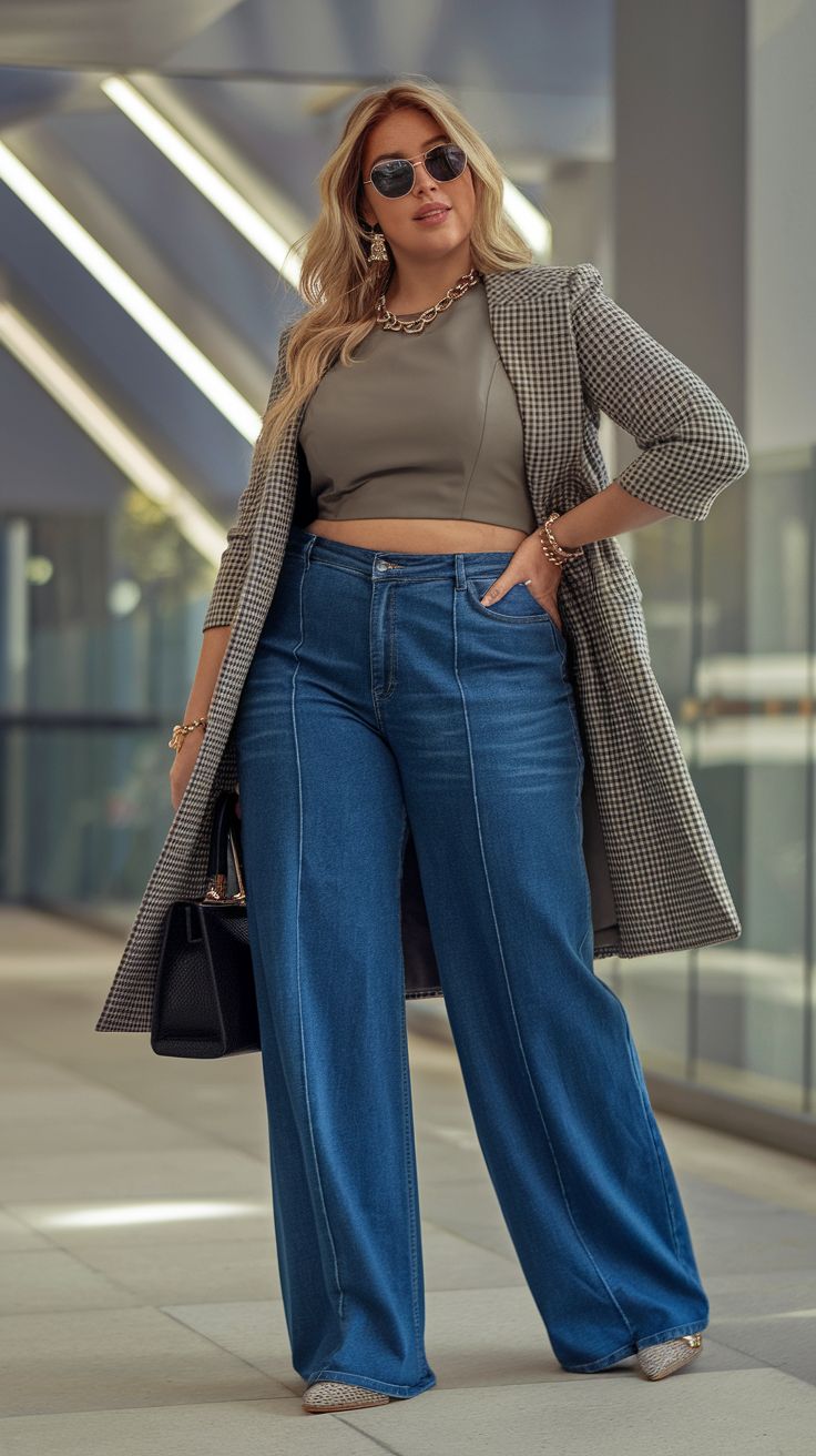 15+ Stunning Plus Size Wide Leg Jeans Outfit Ideas Curvy Women Will Love
